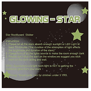 Glowing in the Dark Stars Wall Stickers - Glowing Reusable Ceiling Decors of 220 Stars and 1 Moon Set for Kids Bedding Rooms or Birthday Party