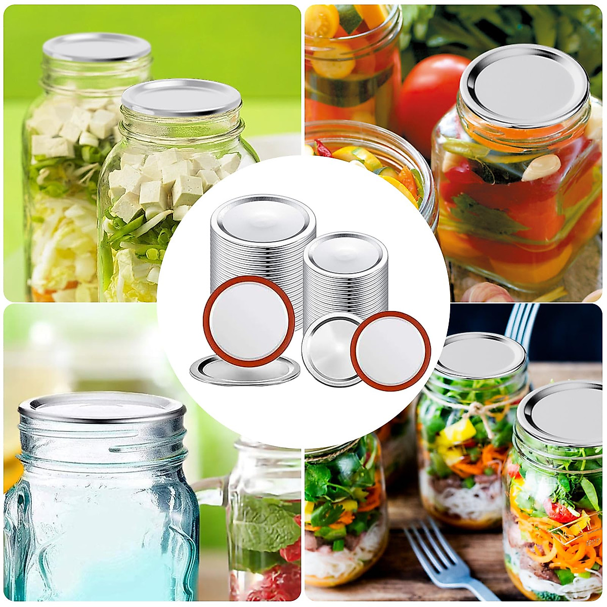 48PCS Mason Jar Lids for Wide and Regular Mouth Jars, No Date Reminder, Compatible with Electric Vacuum Sealers, Vacuum Seal Mason Jar Lids Only