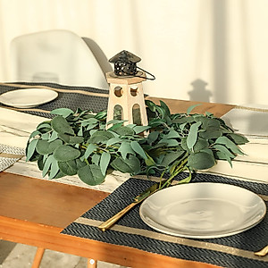 JUSTOYOU 5 Pack Fake Silver Dollar Eucalyptus Greenery Garland Plants, 6.5 Feet Artificial Eucalyptus Leaves Vines for Wedding Table Backdrop Arch Wall Decor Runner Doorways Decoration Indoor Outdoor