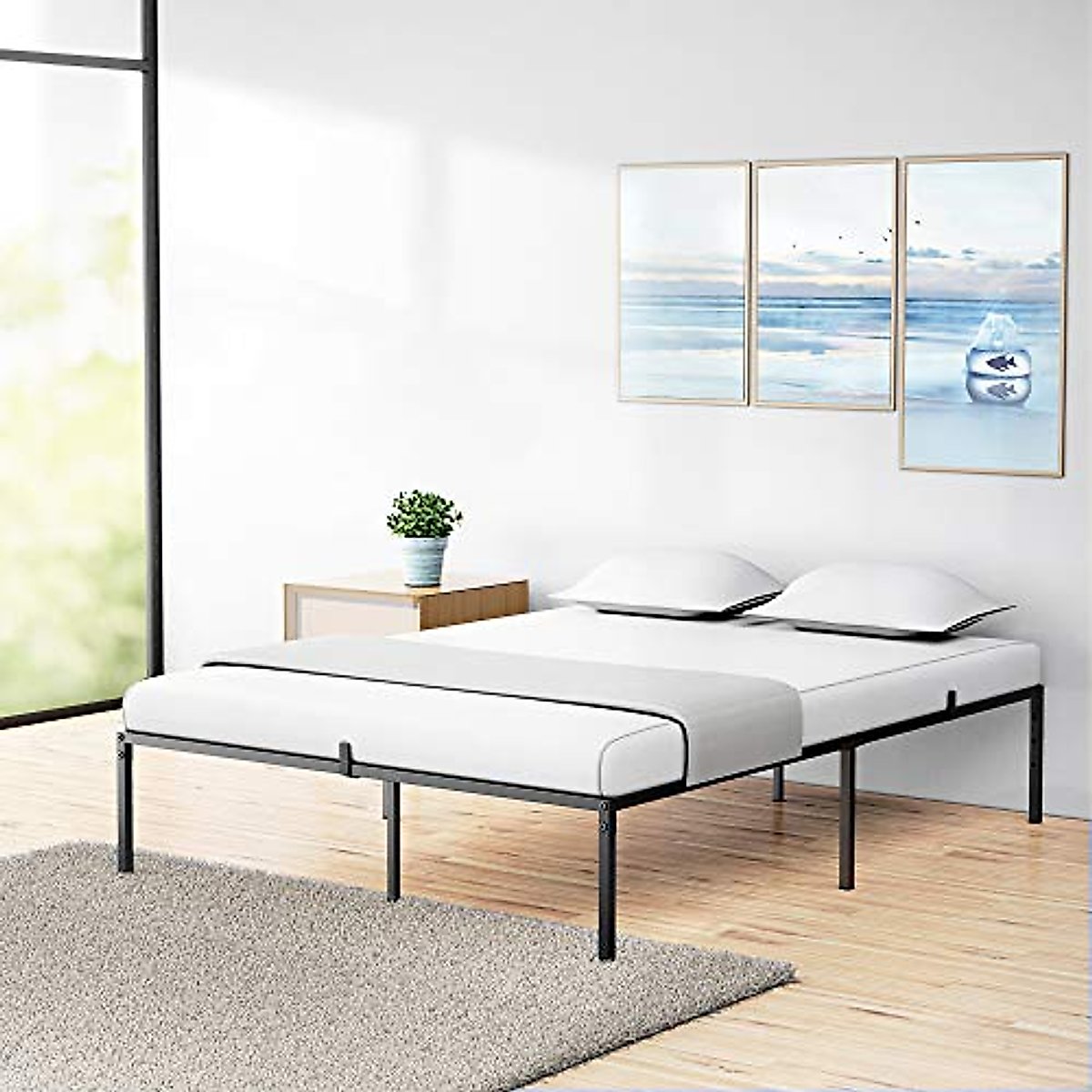 IDEALHOUSE Full Metal Platform Bed Frame with Sturdy Steel Bed Slats,Mattress Foundation No Box Spring Needed Large Storage Space Easy to Assemble Non-Shaking and Non-Noise Black, C80