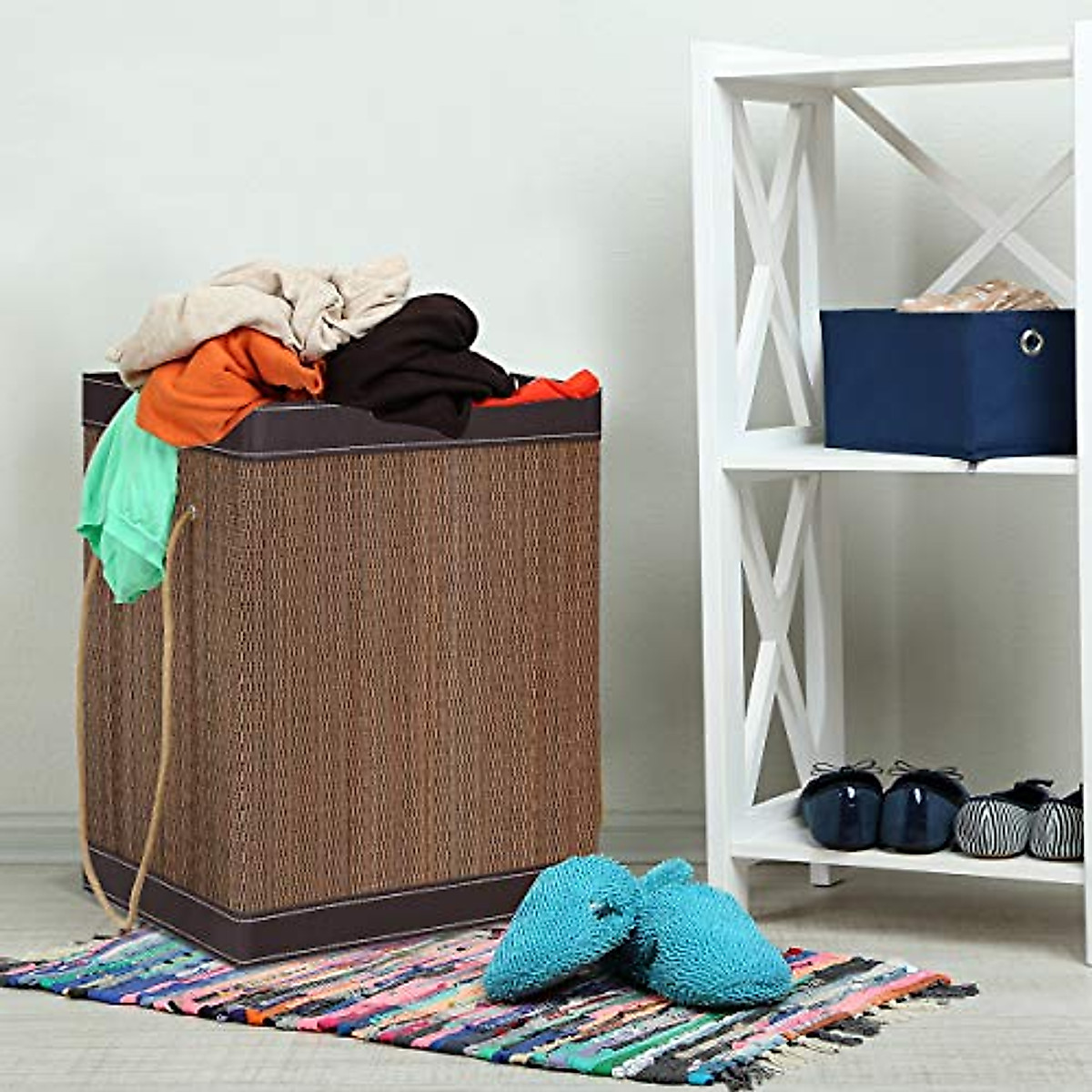 Giantex 5-Piece Bamboo Hampers Large and Square,for Shelves Clothes, Toys, Books Organizer Home Storage Basket W/Lid,Triple Handles Eco-Friendly Material Dust-proof Laundry Storage Basket Set