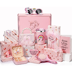 Trabuono Unicorn Toys for Girls Age 4-6 6-8, Christmas Gifts for Girls Kids Empower Girls Birthday Gift for 3 4 5 6 7 8 9 10 11 12 Year Old Tween Teen Girls 8 Wrapped Gifts in 1 Box & Fun Task Tags