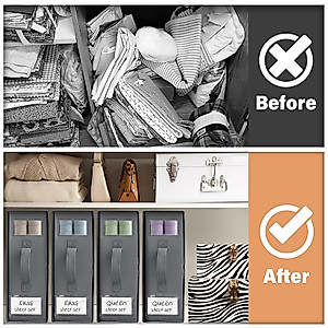 GARPROVM 4 Pack Bed Sheet Organizer, Closet Organizer Storage for Queen/King Sheet Sets, Duvet Covers, Pillow Covers and Blankets