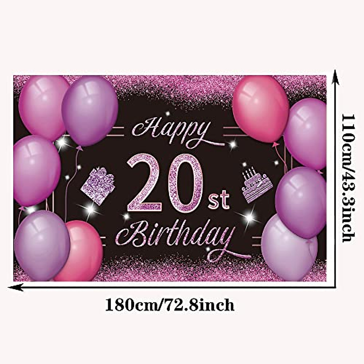 Happy 20st Birthday Backdrop Banner Pink Purple 20th Sign Poster 20 Birthday Party Supplies for Anniversary Photo Booth Photography Background Birthday Party Decorations, 72.8 x 43.3 Inch
