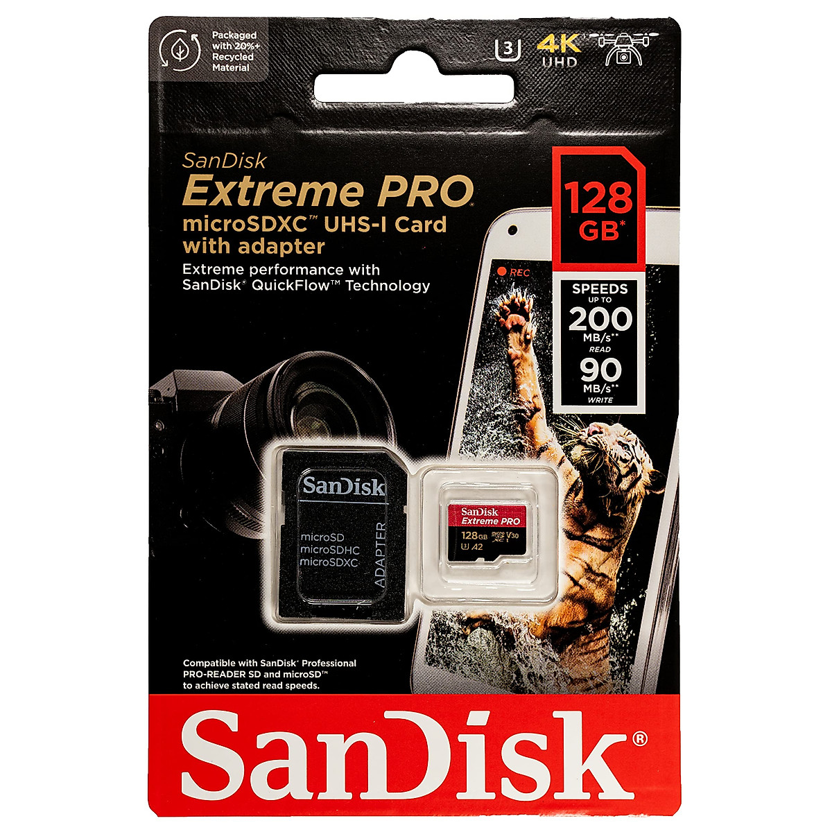 SanDisk 128GB Micro SDXC Extreme Pro Memory Card 2 Pack Works with GoPro Hero 8 Black, Max 360 Action Cam U3 V30 4K A2 Class 10 (SDSQXCD-128G-GN6MA) Bundle with 1 Everything But Stromboli Card Reader