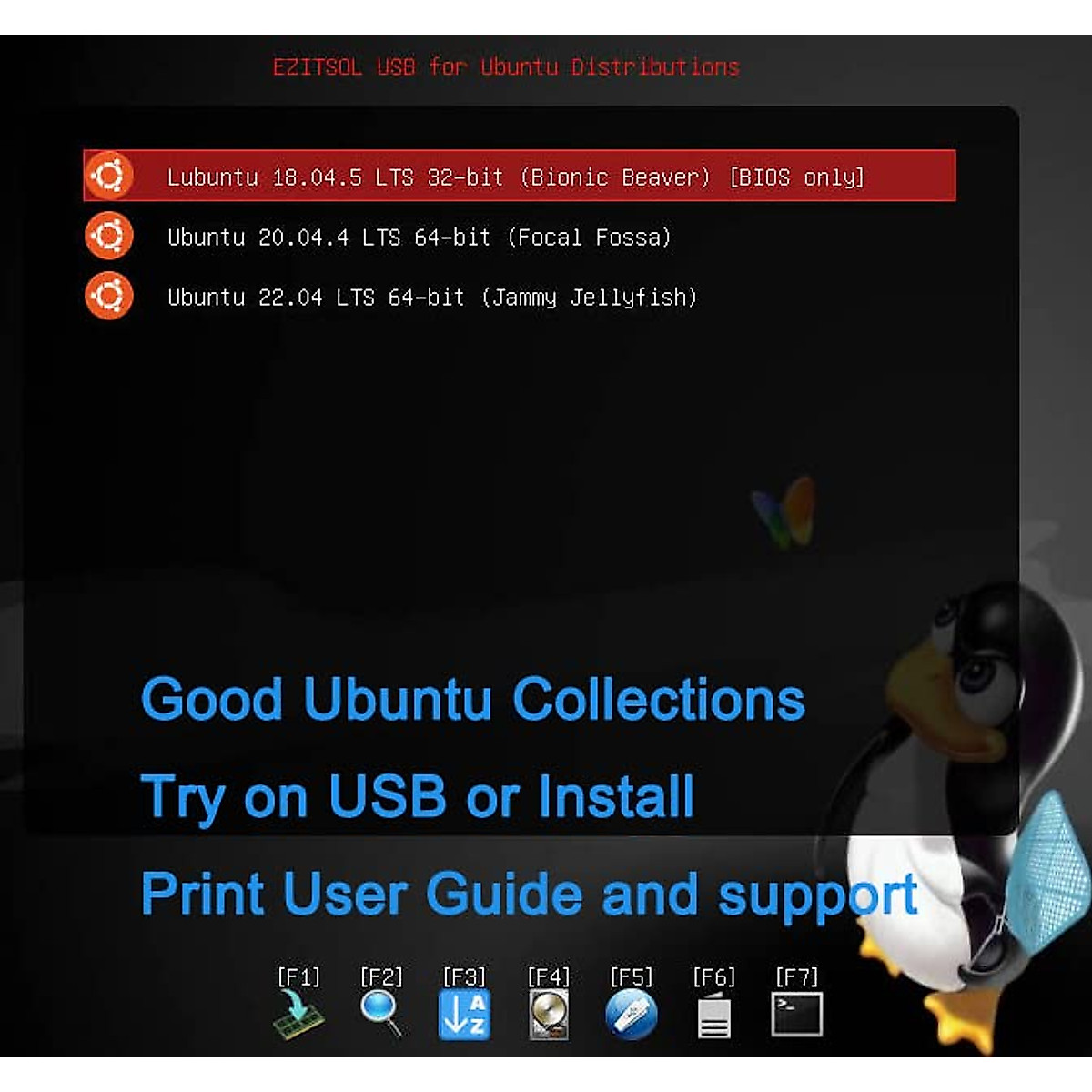 EZITSOL USB for Ubuntu 22.04 & 20.04 64bit,Lubuntu 18.04 32bit | 3IN1 Bootable Linux USB Flash Drive/Stick,Jump Drive,Pendrive,Thumb Drive