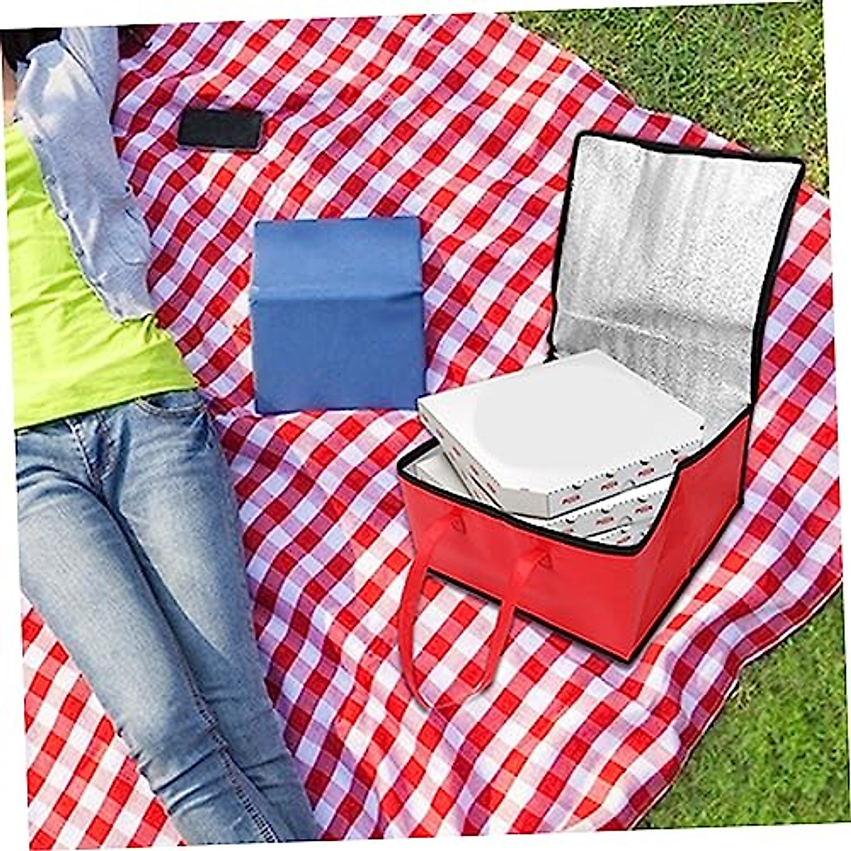 KICHOUSE Insulation Bags Shopping Tote Pizza Warmer Bag Food Warmer Bag Insulated Food Bag Transport Tote Water Resistant Bag Picnic Strap Bag Reusable Food Bag Red Non-woven Fabric