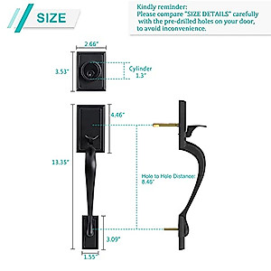 GUA OYH Double Front Door Handle Matte Black Double Door Lock Keyed Dummy Door Lock Set with Handle Lever for Front Door or Office Door (L361516-B-S118)