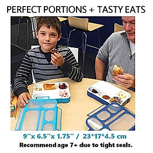 Bento-Box Lunch Boxes for Kids, Boys, Adults. Leakproof Lunch Set, Bentoboxes for School or Work. Portion Containers. BPA Free. 6 Compartments. Fork & Spoon. Blue & Navy Blue Large