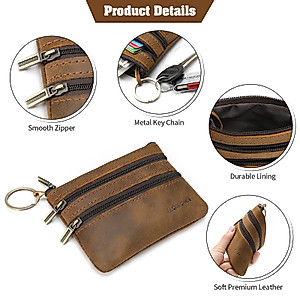 Jack&Chris Coin Purse Pouch for Men, Genuine Leather Coin Purse Zipper Pocket with Keychain Ring, Coin Bag for Men,JC301-8