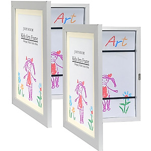 Kids Artwork Frames and Storage Box, 8.5x11 Set of 2, Picture for Children Art Projects, Drawing and Schoolwork, Front-Opening Kids Artwork Storage Box (White)