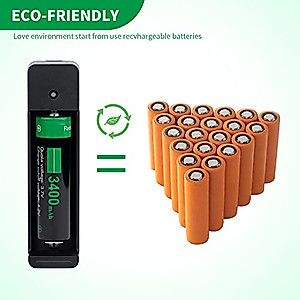 MUSIBEAUTY Universal 18650 Charger Battery with Rechargeable Battery 3.7V 3400mAh (4 Pack) for Doorbells, Flashlights, Headlamps, Cameras, Toys, and Remote Controls