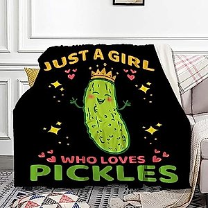 ZOE DAVISON Pickle Blanket,Pickles Gifts for Kids, Just A Girl Who Loves Pickles Flannel Blankets, Used for Bed Sofa,Lightweight Cozy Warm Fluffy Microfiber SMALL-50x40 Inches for Girls