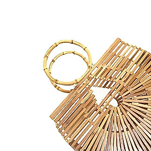 RULER TRUTH Women's Top Handle Bamboo Handbag Summer Beach Large Tote Bag