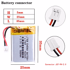 Liter energybattery 3.7V Lipo Battery 500mAh Rechargeable Lithium ion Polymer Battery 502535 Lithium Polymer ion Battery with JST Connector