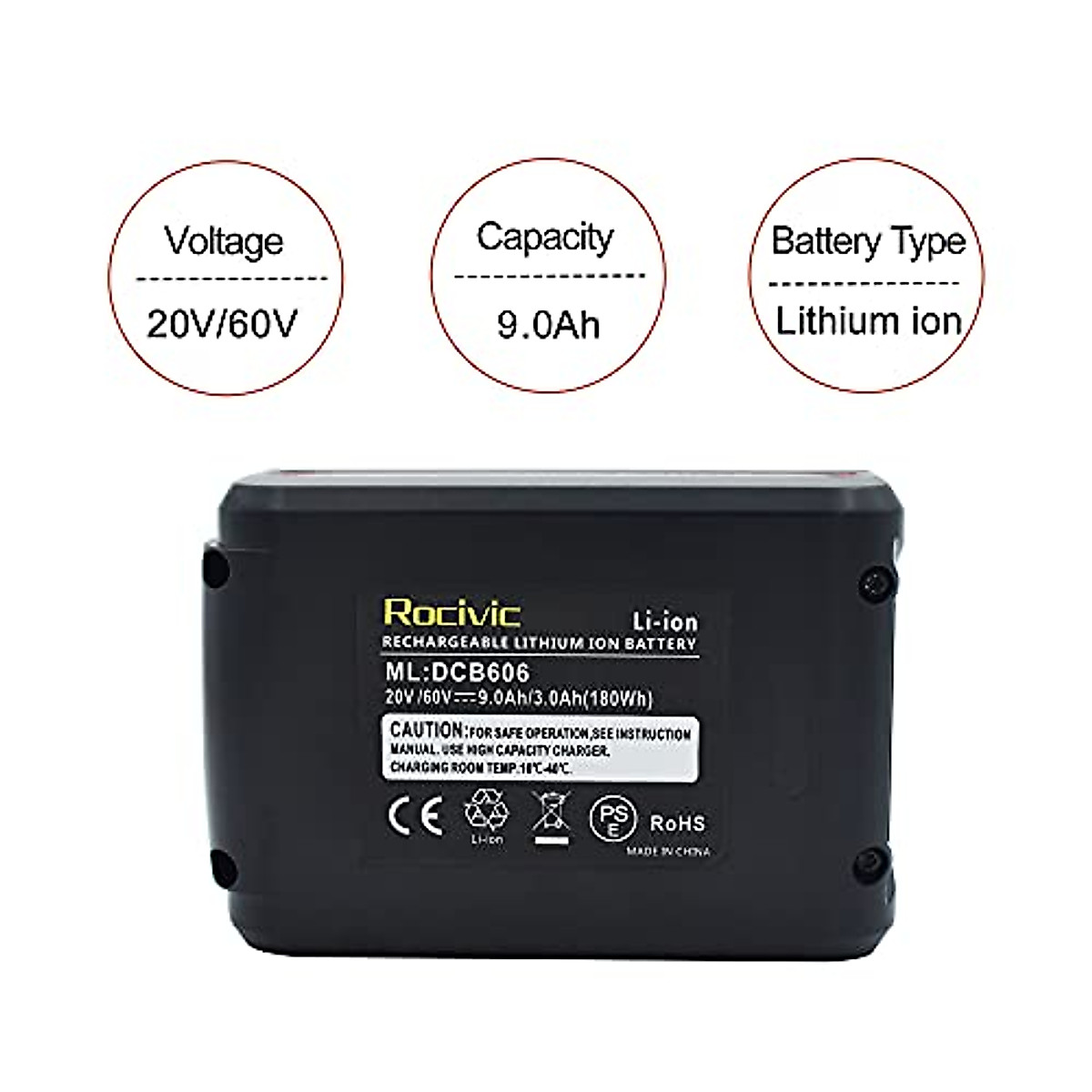 Rocivic Replace for Dewalt 20V/60V Battery 9.0Ah, Compatible with Dewalt DCB609 DCB606 DCB612 Lithium-Ion Battery and Chargers, Fit with Dewalt 20V/60V Cordless Power Tools