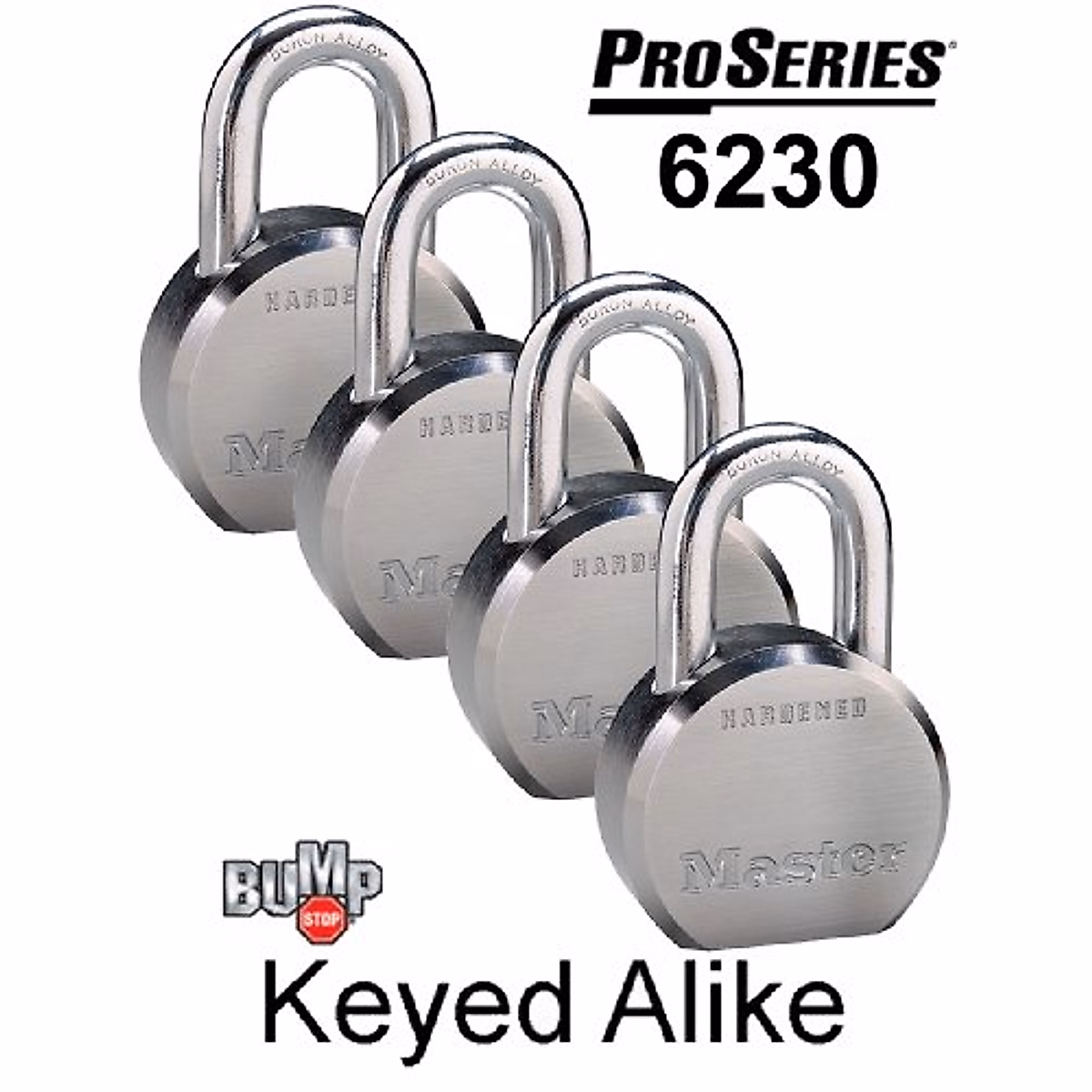 Master Lock - (4) High Security Pro Series Keyed Alike Padlocks 6230NKA-4 w/ BumpStop Technology