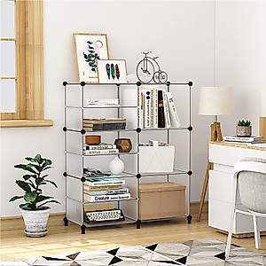 FUNLAX Cube Storage Organizer, Plastic Storage Cube with Divider Design, Interlocking Closet Organizer and Storage Shelves, DIY Square Closet Cabinet Shelves Bookshelf for Bedroom Home Office White