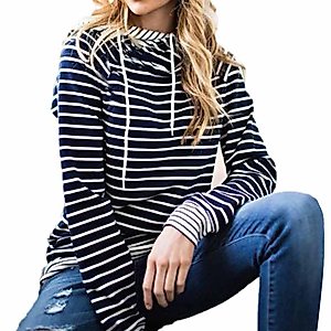 Women Blouse,IEason Womens Long Sleeve Hoodie Sweatshirt Jumper Hooded Pullover Tops Blouse (M, Navy)
