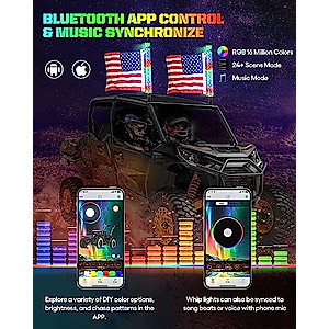 CO LIGHT Fat Spiral LED Whip Lights Thick Antenna 2FT Remote Control RGB Chasing/Dancing Light for UTV ATV 2PCS, APP-Supported 300 Colors & 200 Modes with Turn Signal, Brake Light, Reversing Light