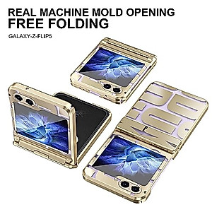 Cell Phone Case Ultra-Thin Lightweight Case Compatible with Samsung Galaxy Z Flip 5 with Hinge+Camera Lens Protector Shockproof Full Protective Rugged Cover (Electroplating) with Hard Protective Body