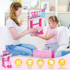 Amy&Benton Birthday Gift for 3 4 5 6 7 Year Old Girls Piano Toy with Stood for Girls 3-5 Pink Music Keyboard Toy 37 Keys with Chair