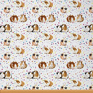 Feelyou Guinea Pig Upholstery Fabric by The Yard, Cute Cavy Colorful Polka Dots Outdoor Fabric by The Yard, Pet Animal Theme Decorative Fabric for Upholstery and Home DIY Projects, 1 Yard, Pink White
