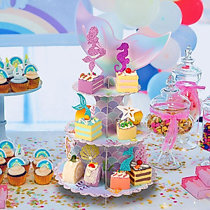 Wootkey 36 pcs Glitter Mermaid Cupcake Toppers Mermaid Cake Topper Under the Sea Beach Mermaid Tail Cake Decoration Birthday Party Supplies for Baby Shower Children's Day