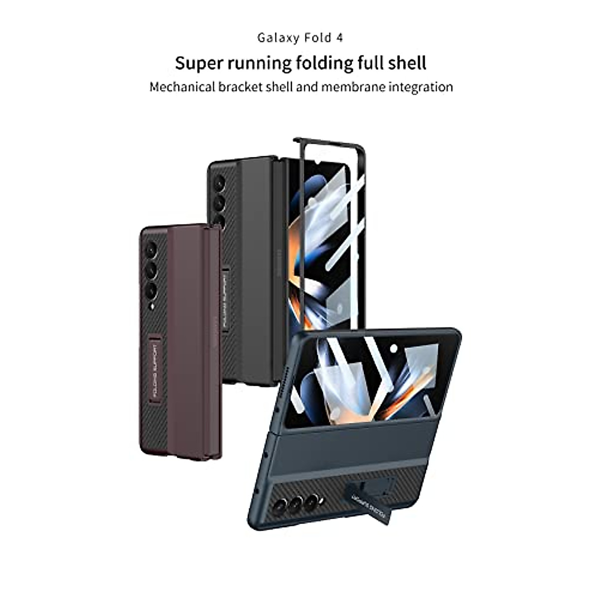 BAILI Galaxy Z Fold4 Case with Kickstand,360° full body protection Built-in Three-speed Adjustable Stand for Z Fold 4,Come with HD Explosion-proof Glass Screen Film for Samsung Galaxy Z Fold4-Wine Red