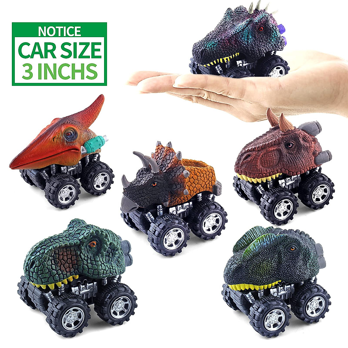 DINOBROS Dinosaur Toy Pull Back Cars 6 Pack Dinosaur Boy Toys Age 3,4,5,6,7 Dino T-Rex Games
