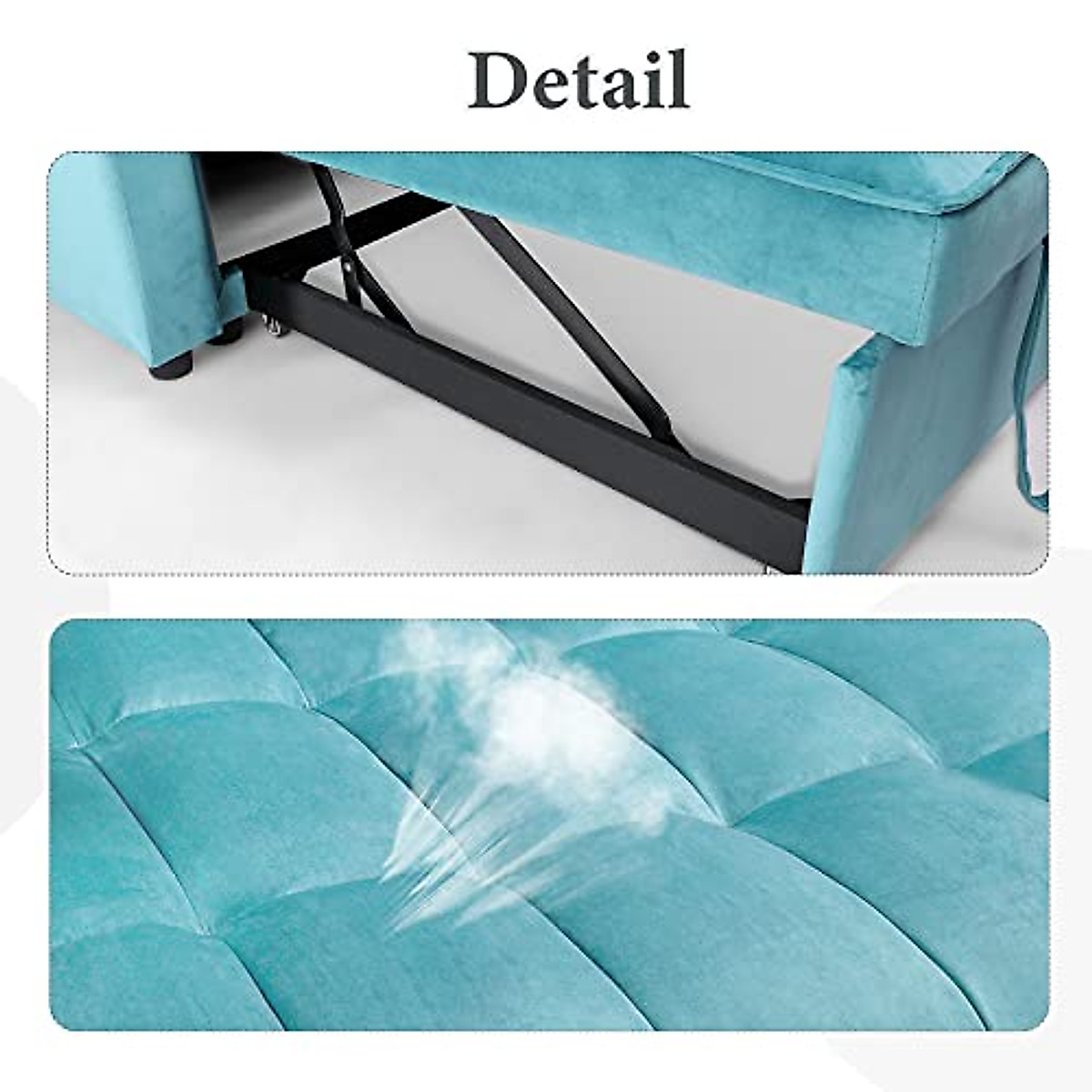 ORRD Convertible Sofa Bed, 3-in-1 Multi-Functional Velvet Sleeper Couch Pull-Out Bed, 48'' Bed Chaise Lounge with Adjustable Backrest and Pillows, Hidden Side Table for Living Room, Small Space