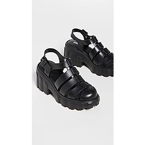 Melissa Megan Platform Jelly Heels for Women - The Iconic Original 90’s Jelly Shoe, Fisherman's Sandal with Chunky, Platform Lug-Sole Heel and Adjustable Strap and Side Buckle, Black, 7