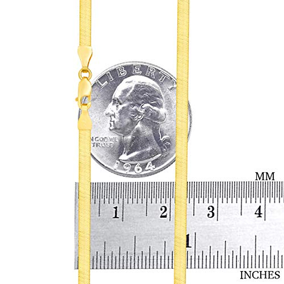 Nuragold 14k Yellow Gold 3mm Solid Herringbone Silky Flat High Polish Chain Necklace, Womens Lobster Clasp 14" 16" 18" 20" 22" 24"