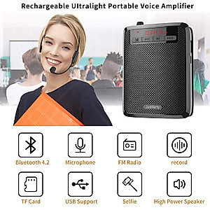 Voice Amplifier, Portable Microphone Speaker, Teacher Classroom Microphone, Bluetooth Headset Microphone Amplifier for Meeting Tour Guides