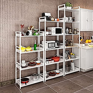 4NM Open Shelf 5-Tier Industrial Bookshelf Storage Shelves Vintage Bookcase Standing Racks for Home Office Pantry Closet Kitchen Laundry - All White