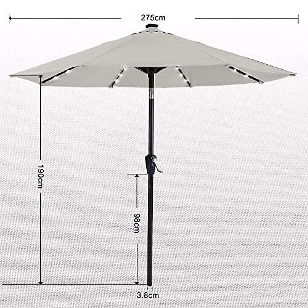 ABCCANOPY Durable Solar Led Patio Umbrellas with 32LED Lights 9FT (Light Beige)