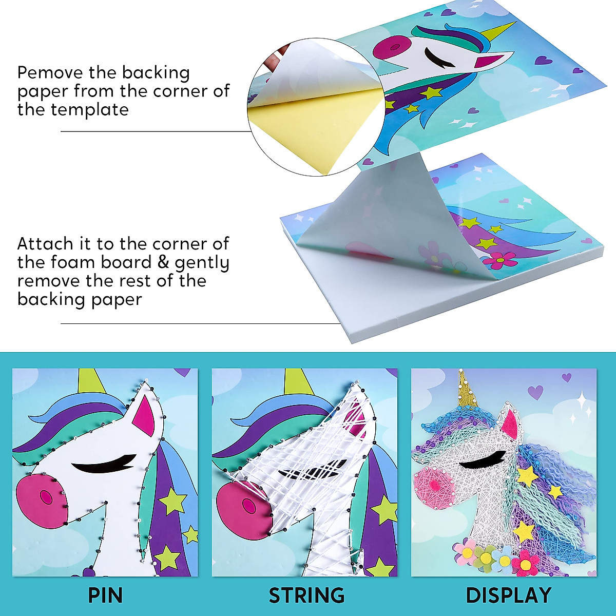 Klever Kits Unicorn Gifts Girls DIY Craft Kit Including 1 Large String Art Board, 1 Unicorn Flower Headband, 3 Unicorn Glitter Slime and Unicorn Sewing Kits, Art & Crafts Project Kit for Kids Girls