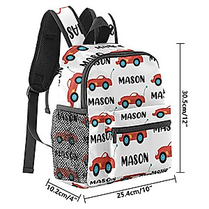 Grandkli Red Car Cute Name Text Personalized Kids Toddler Backpack for Boys Girls ,Custom Mini School Backpack Bags Kindergarten, 10''(L) x 4''(W) x 12''(H)