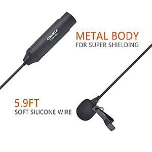 COMICA XLR Microphone CVM-V02C Cardioid XLR Lavalier Lapel Microphone, Microphone for Camera Canon Sony Panasonic Camcorders Zoom H4n H5 H6 Tascam DR-40 DR-100 Recorders (1 Pack)(5.9ft)