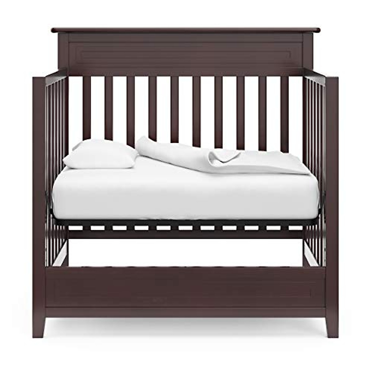 Storkcraft Petal 5-in-1 Convertible Mini Crib with Mattress, Espresso
