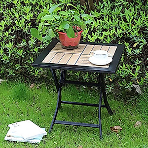 MEMAEMO Small Metal Outdoor Side Table,18” Square Folding Portable Patio End Tables, Mosaic Coffee Tea Bistro Table with Ceramic Tile Top for Living Room,Garden or Yard