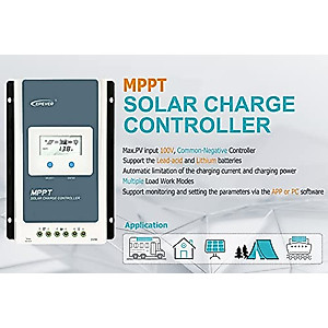 EPEVER MPPT Solar Charge Controller 30 amp 12V 24V Auto, 30A Solar Charge Controller Max 100V Input Negative Grounded Solar Reulator for Lead-Acid and Lithium Batteries Charging and Discharging