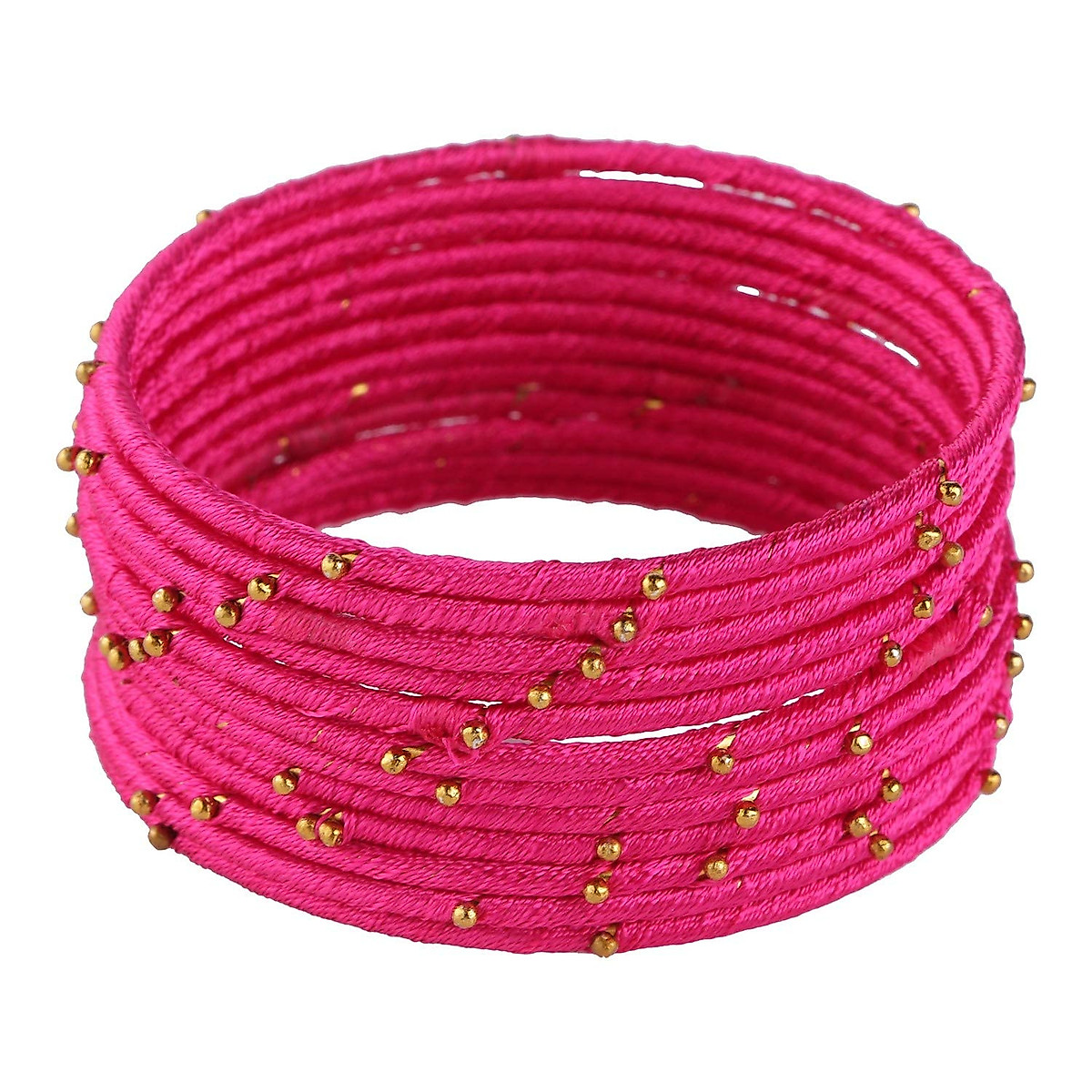 Efulgenz Indian Bangles for Women Indian Silk Thread Bangles Fashion Jewelry Indian Bollywood Gold Tone Beads Silk Thread Wedding Bridal Bracelet Bangle Set for Women (12 Pcs) Size 2.6