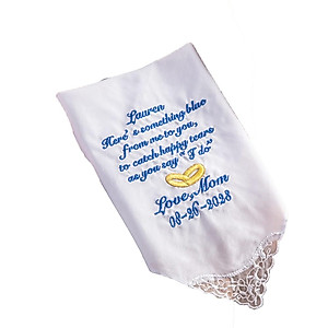 Personalized Wedding Handkerchief Something Blue Wedding Gift from Mom to Daughter Lace Handkerchief Mother Of Bride Gift Custom Printed Bridal Handkerchief Bride Handkerchiefs Embroidered Hankie