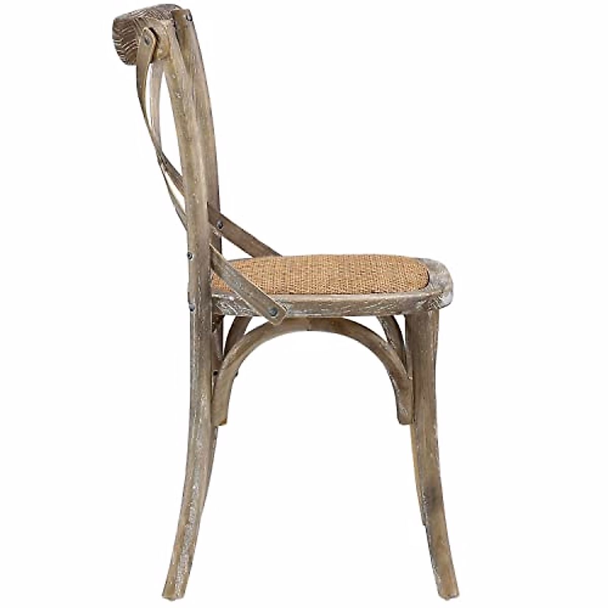 Modway Gear Rustic Modern Farmhouse Elm Wood Rattan Dining Chair in Gray