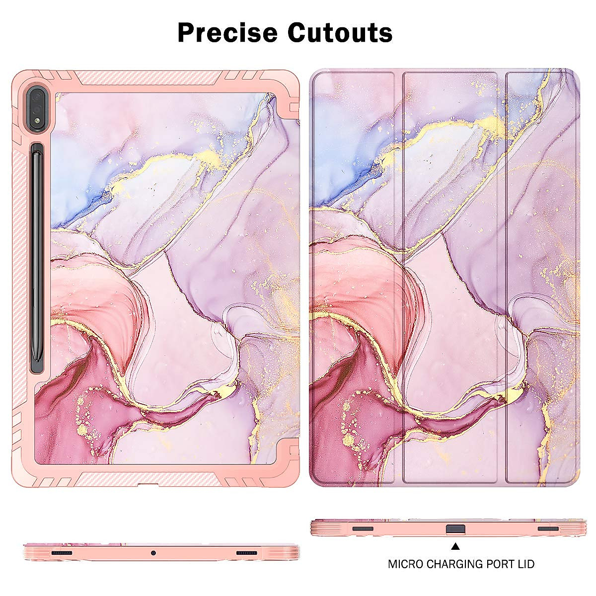 PIXIU Folio Case for Samsung Galaxy Tab S8 Plus /S7 Plus /S7 FE 12.4 inch with S Pen Holder,Trifold Stand PU Lleather Smart Cover with Auto Wake/Sleep Feature Purple Marble