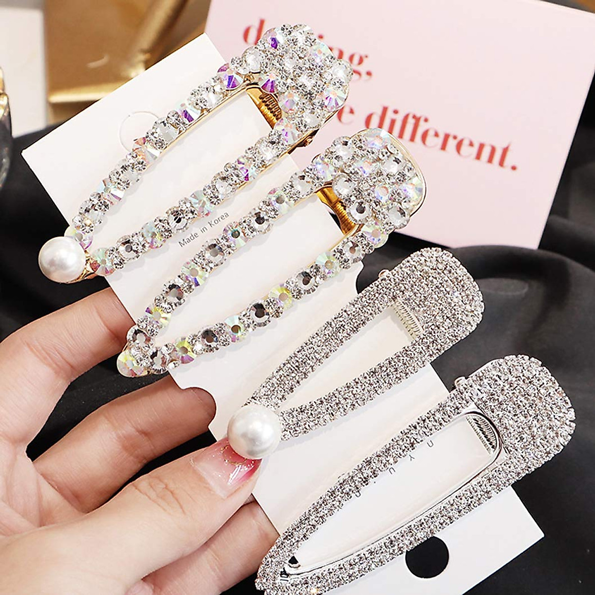8 Pack Shining Rhinestone Alligator Hair Clips Bling AB Crystal Duck Bill Hair Barrettes Sparkly Geometric Hair Pins Hair Accessories for Women