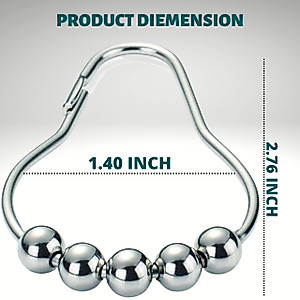 Shower Curtain Hooks - Set of 12 Shower Curtain Rings- Rust Resistant Shower Curtain Rings Stainless Steel Curtain Rings for Bathroom Shower Rod Hangers Silver