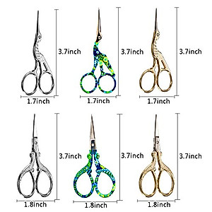 6PCS Stainless Steel Small Sewing Scissors, 3.6 Inch Sewing Dressmaker Scissors, Stork Scissors Office Fabric Crane Detail Scissors Craft Supplies for Embroidery, Craft, Needle Work, Art Work