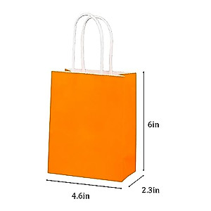 PINWATT 25Pcs Mini Orange Gift Bags Paper Treat Bags with Tissues, 6" Small Party Favor Bags for Halloween, Kids Birthday, Baby Shower, Shopping